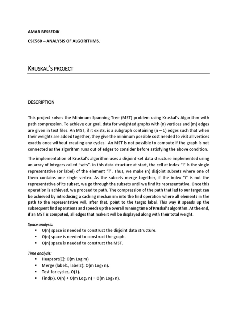 Kruskal's Report | PDF | Algorithms | Computer Programming