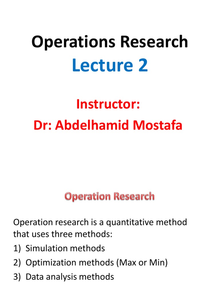 Operations Research: Instructor: DR: Abdelhamid Mostafa | PDF ...