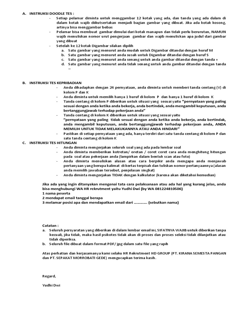 Instruksi Doodle Tes, Kepribadian Dan Hitungan | PDF