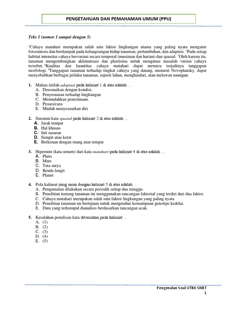 Soal TPS - PPU | PDF