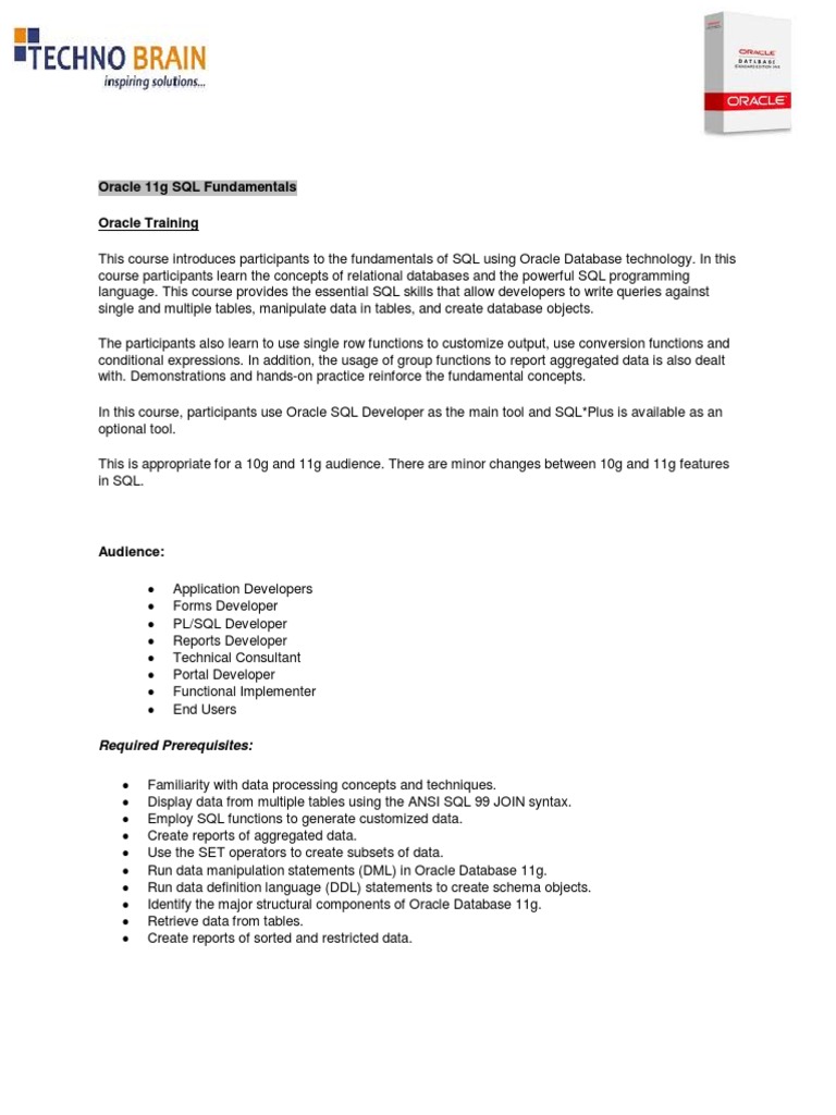 Oracle SQL Fundamentals | PDF | Sql | Computer Science