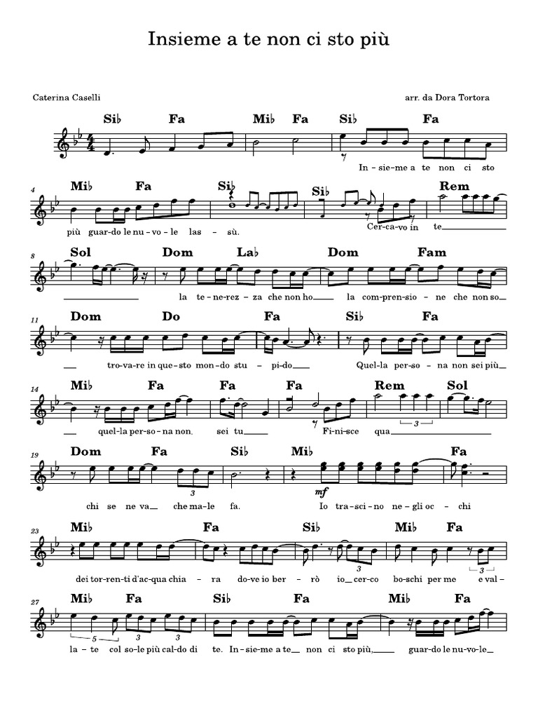 INSIEME A TE NON CI STO PIU' - Caterina Caselli - Spartito - SIb PDF | PDF