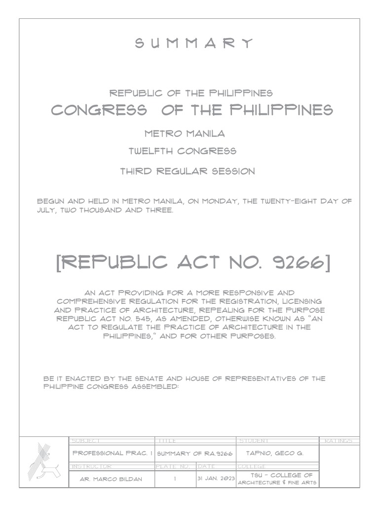 Ra 9266 Summary | PDF | Licensure | Architect