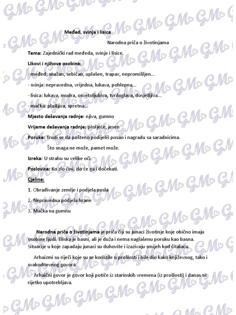 Meded Svinja I Lisica Narodna Prica o Zivotinjama | PDF