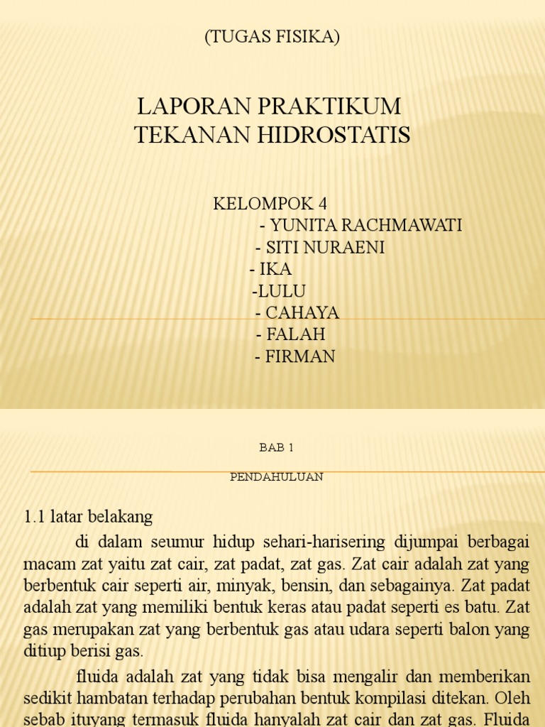 Tugas Fisika Tekana Hidrostatis Pada Air | PDF