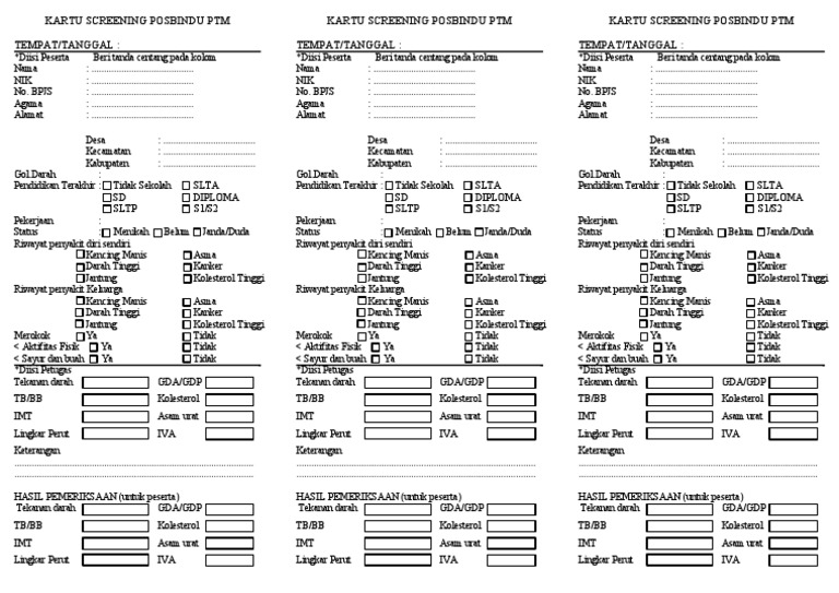 Kartu Screening Posbindu PTM | PDF
