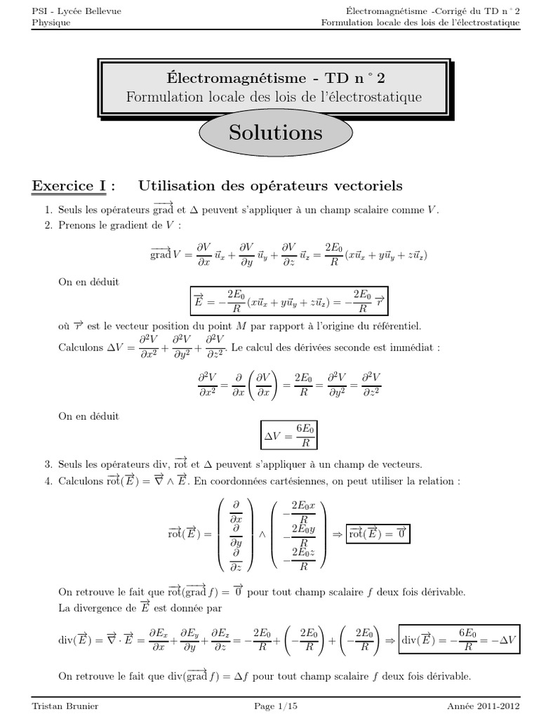 Corrige TD Electrostatique Locale PDF | PDF | Électrostatique | Champ électrique