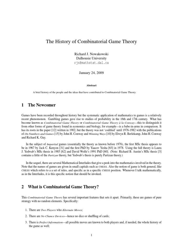 The History Of Combinatorial Game Theory Pdf Mathematics Gaming