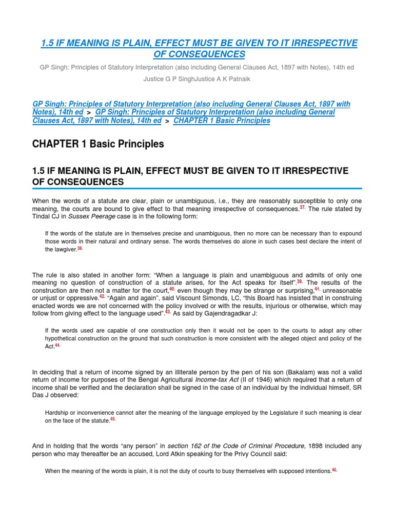 CHAPTER 1 Basic Principles: 1.5 If Meaning Is Plain, Effect Must Be ...