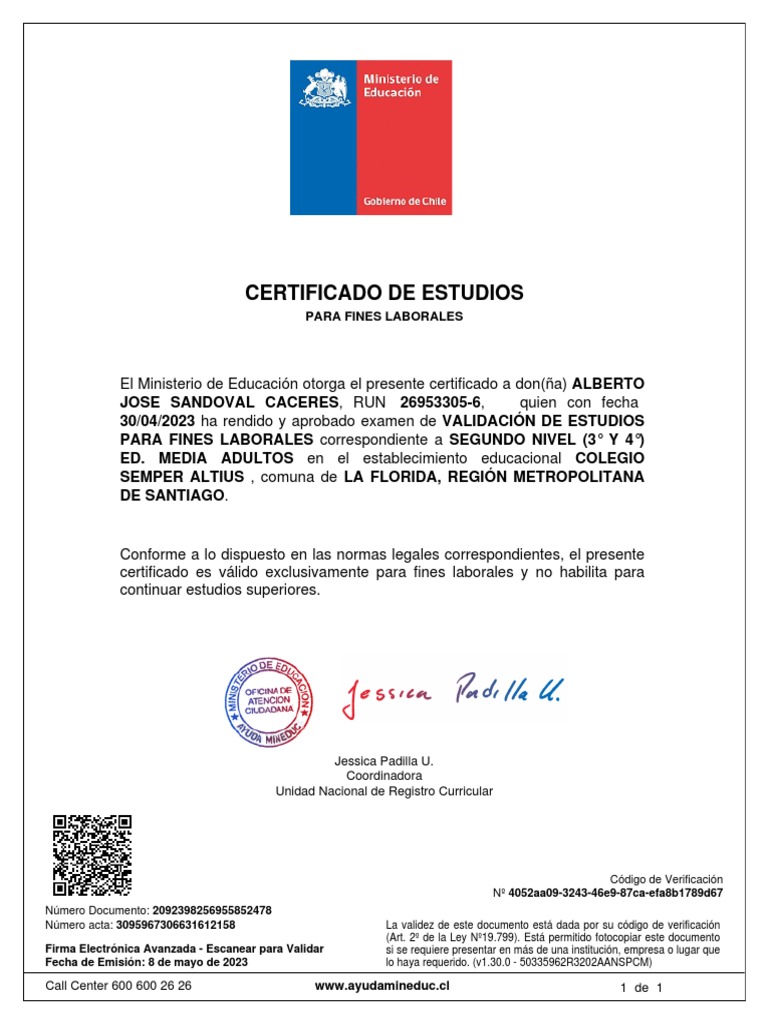 Certificado de Estudios: para Fines Laborales | PDF
