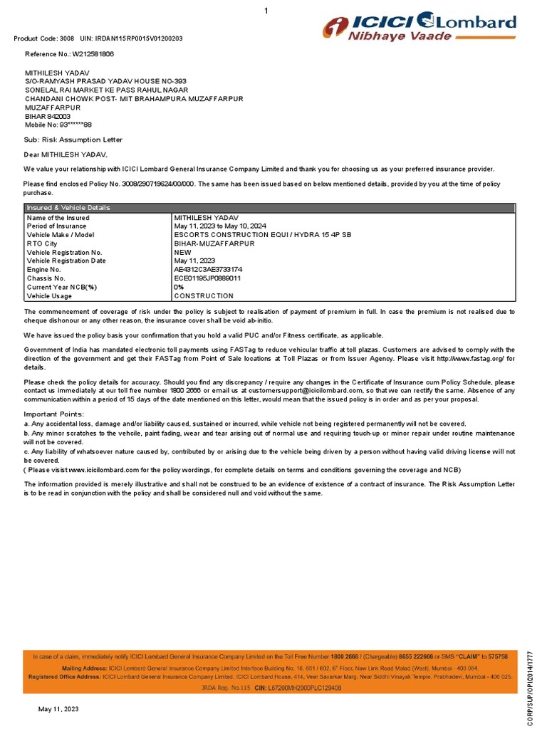 3008 290719624 00 000 PDF | PDF | Insurance | Pro Rata