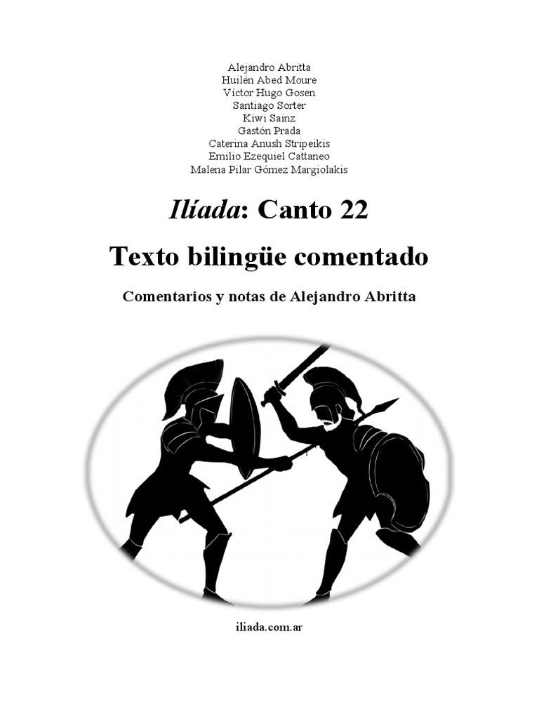 Comentario filológico del Canto 22 de la Ilíada de Homero | PDF ...