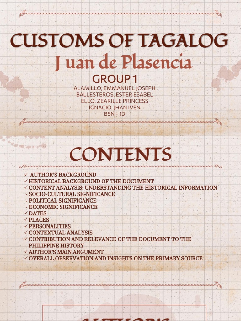 Customs of Tagalog Group 1 BSN 1D PDF | PDF | Social Science | History