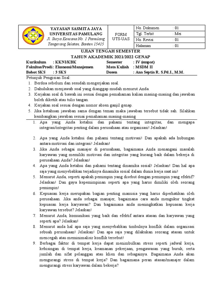 Uts MSDM | PDF | Bisnis