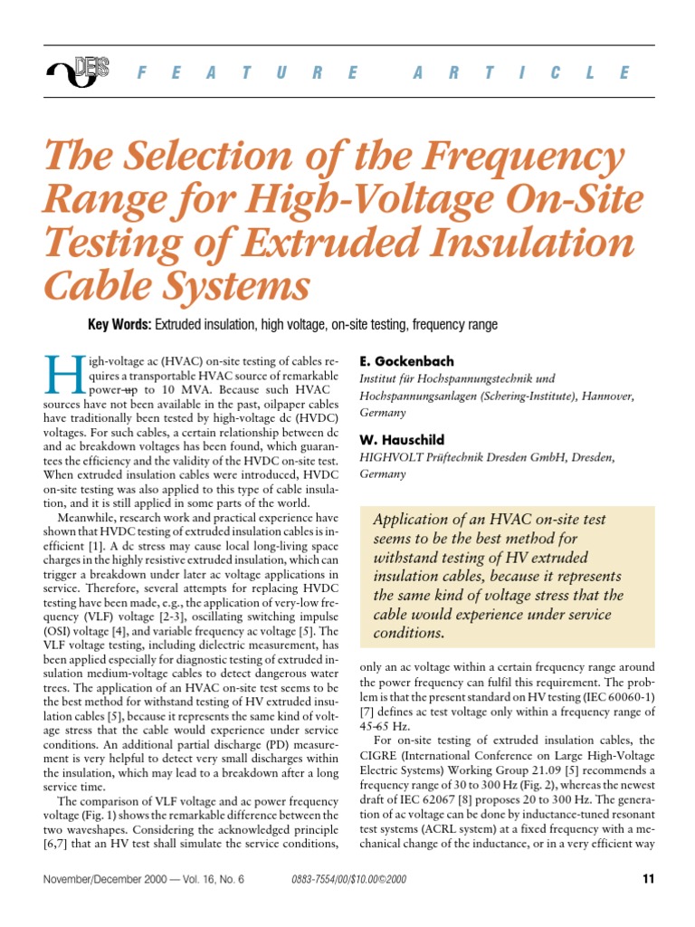 The Selection Of The Frequency Range For High Voltage On Site Testing