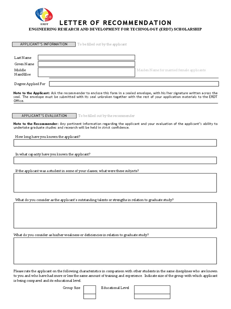 Erdt Recommendation Form | PDF | Creativity | Psychology