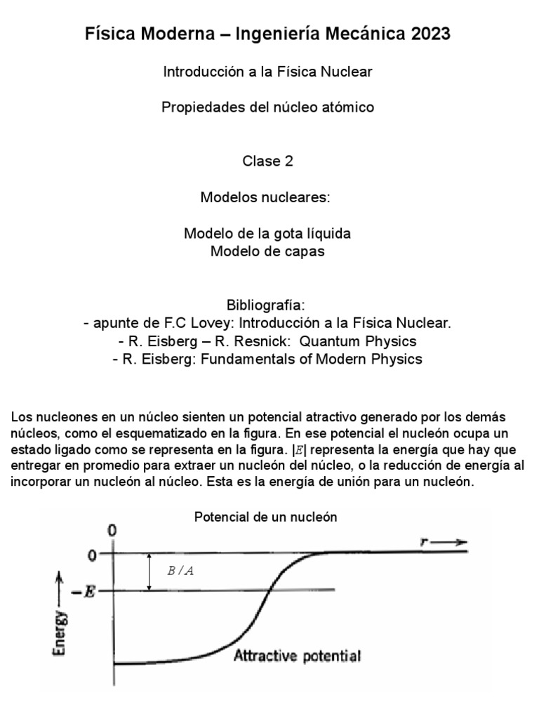 Clase 2 Modulo Fisica Nuclear Modelos Nucleares 2023 | PDF | Ciencia y matemática