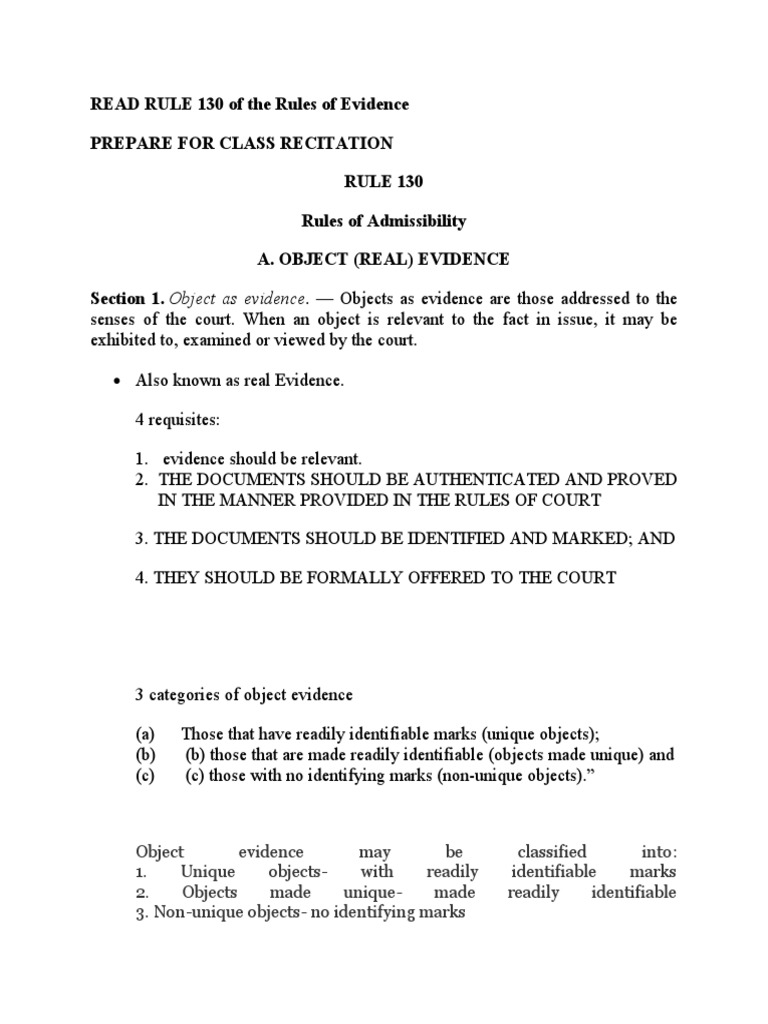 Understanding Rule 130: Evidence Types | PDF | Evidence (Law) | Justice