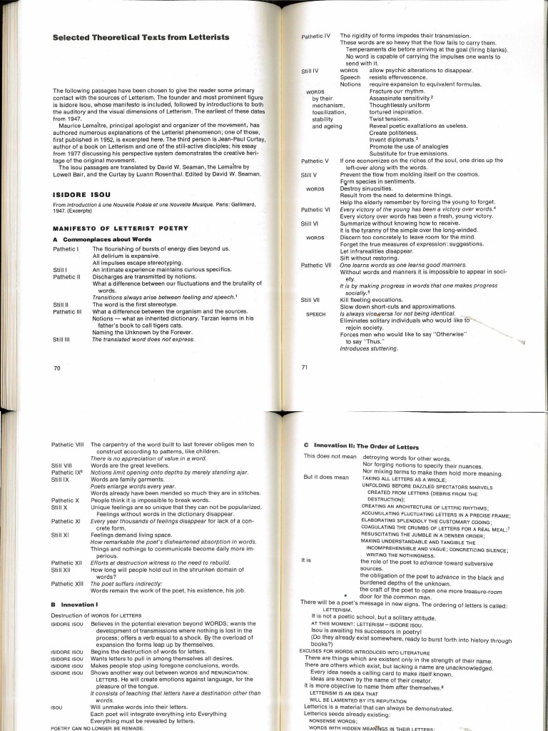 Selected Theoretical Texts From Letterists 1983 | PDF