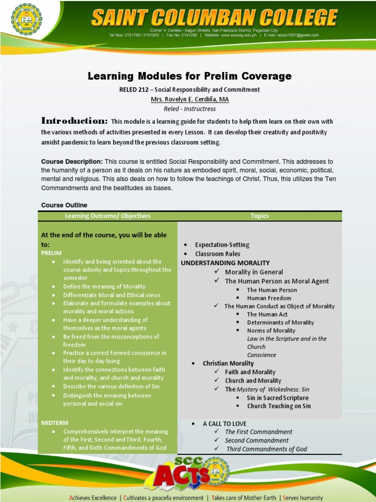 Reled 212 Learning Module for Prelim Coverage | PDF | Morality | Conscience