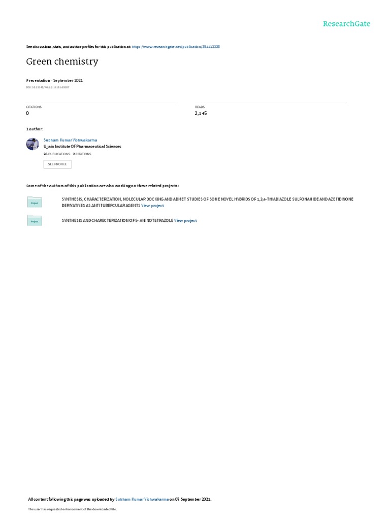 Green Chemistry Principles and Applications | PDF | Science & Mathematics