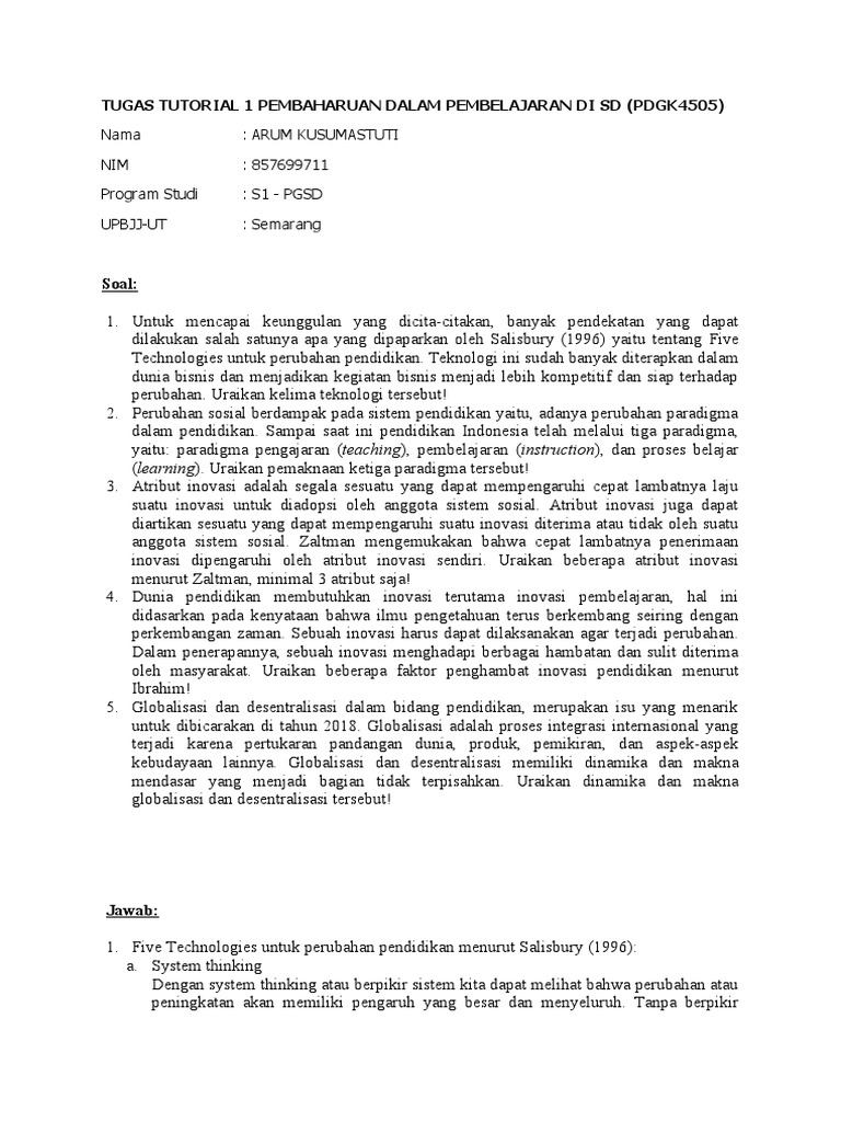 Tt1 - Pembaharuan Dalam Pembelajaran Di SD | PDF