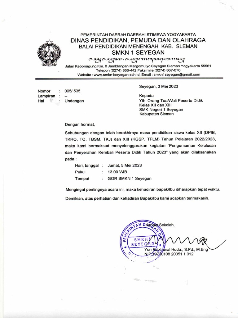 Undangan Pengumuman Kelulusan | PDF