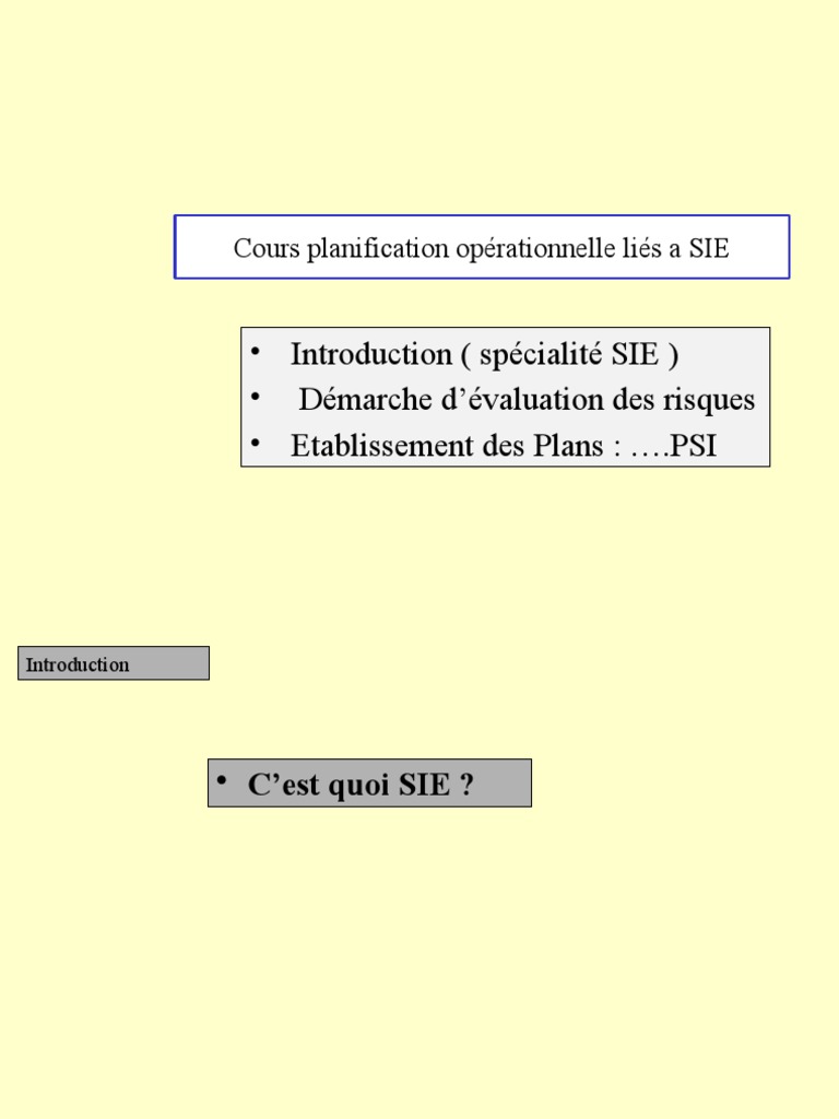 COURS SIE - Planification Opérationnelle Des Risques Liés A SIE | PDF | Risque | Gestion de crise