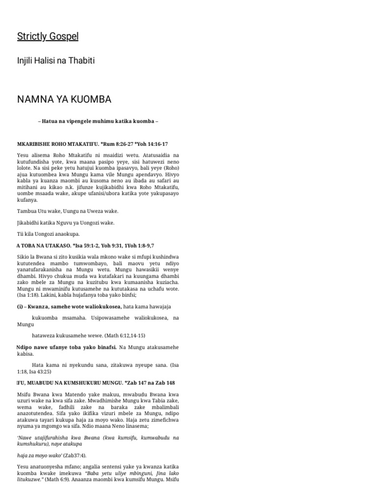 NAMNA YA KUOMBA - Strictly Gospel | PDF