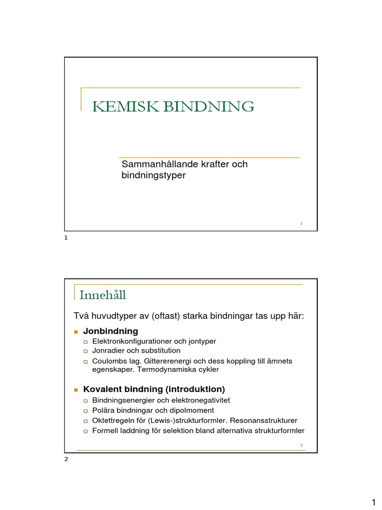 Del 2-2 Jon - Och Kovalent Bindning | PDF