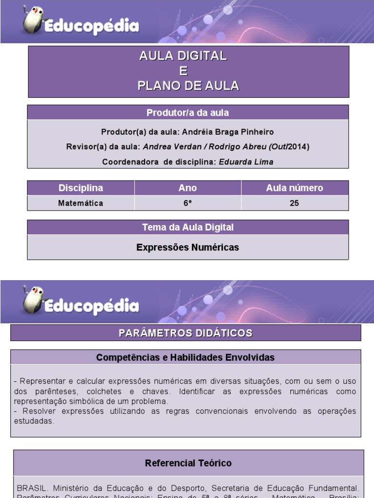 6 Ano Expressões Numéricas | PDF | Matemática | Imagem