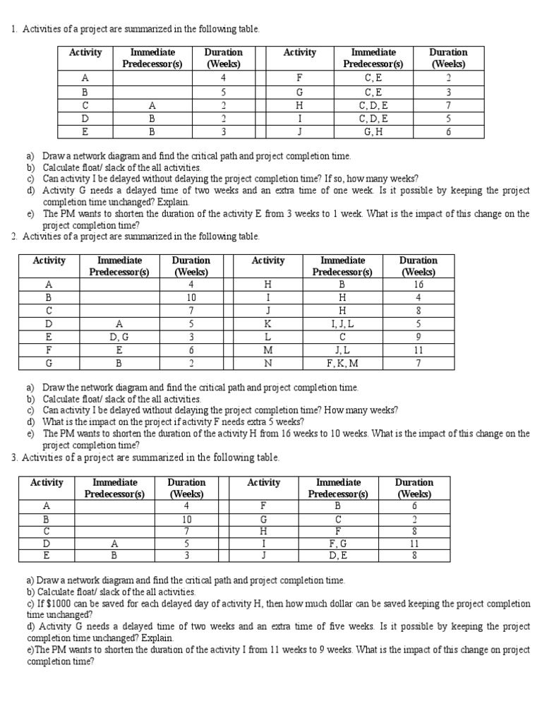 Problems On Network Diagram and Critical Path, CPM 1 | Download Free ...