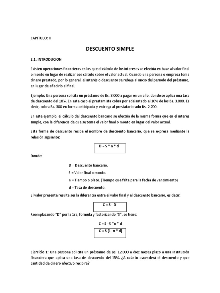 2.descuento Simple PDF | PDF | Interés | Bancos