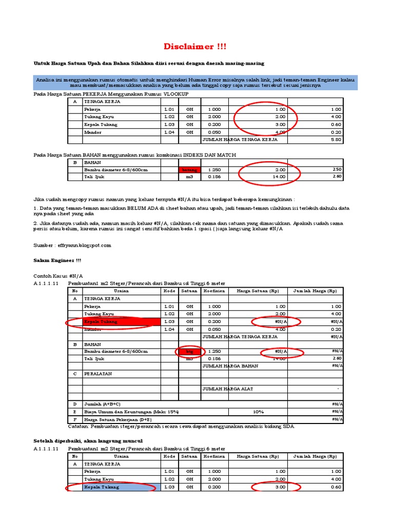 Analisis Harga Satuan Pekerjaan Bambu | PDF