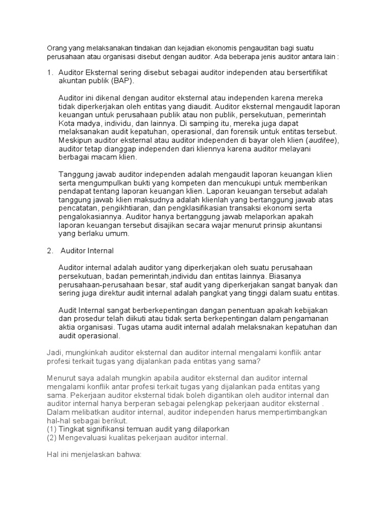 Perbedaan Auditor Eksternal dan Internal | PDF