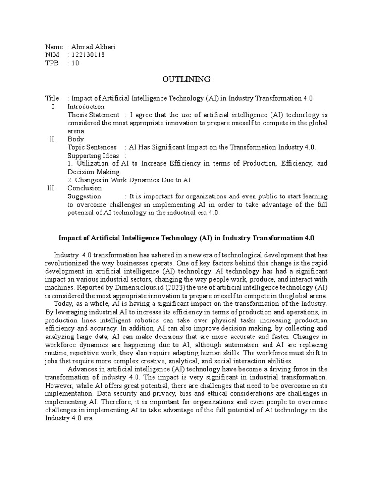 Impact of Artificial Intelligence Technology (AI) in Industry Transformation 4.0 PDF | Download ...