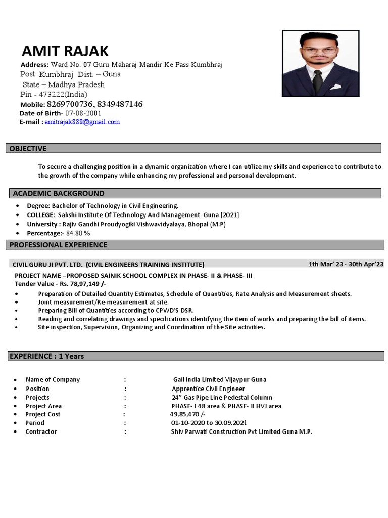 Resume Amit Rajak Pdf