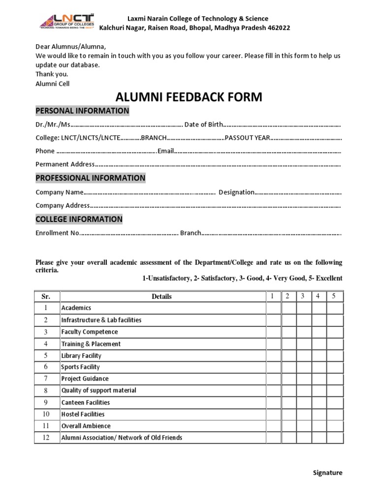 Alumni Feedback Form PDF | PDF