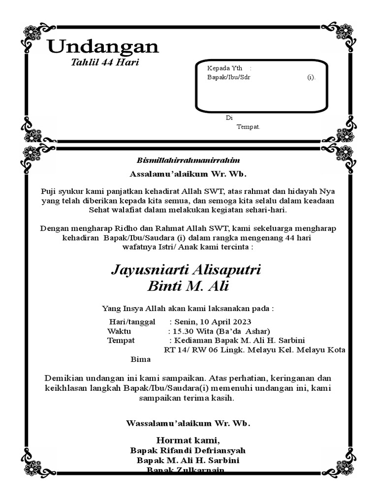 Undangan Tahlil 40 Hari | PDF