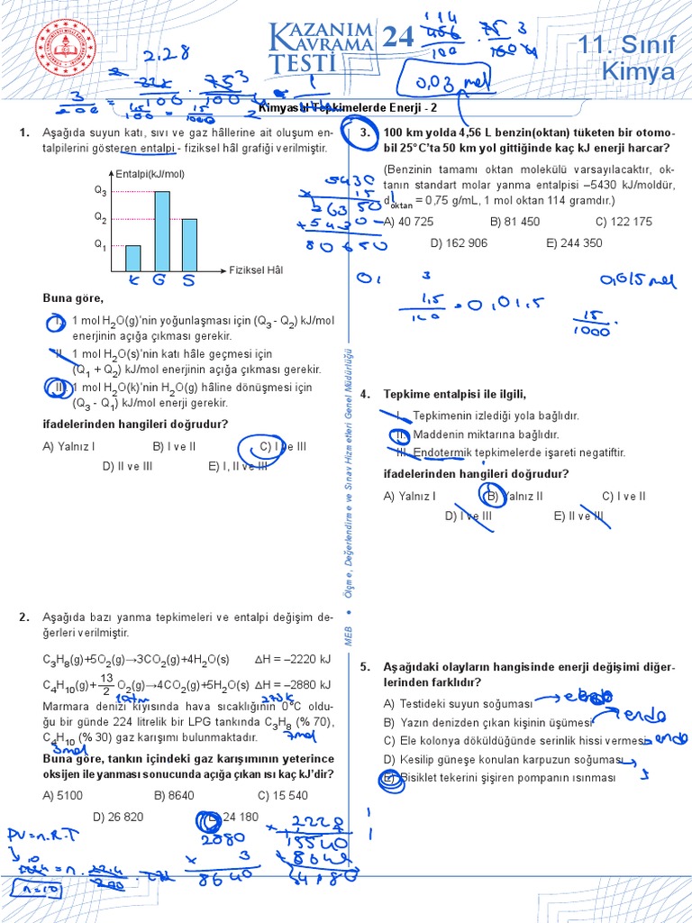 Sınıf 11. Sınıf Kimya Kimya: Kimyasal Tepkimelerde Enerji - 2 | PDF