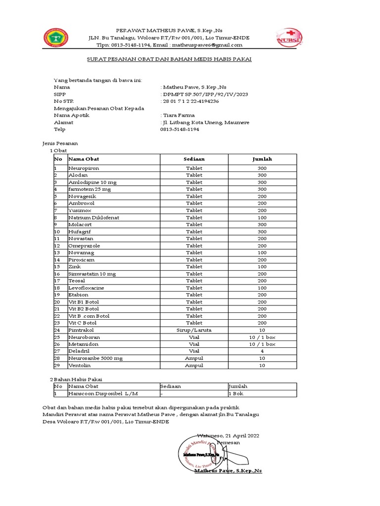 Surat Pesanan Obat | PDF