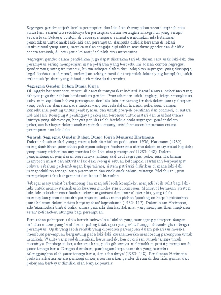 Segregasi Gender Terjadi Ketika Perempuan Dan Laki | PDF