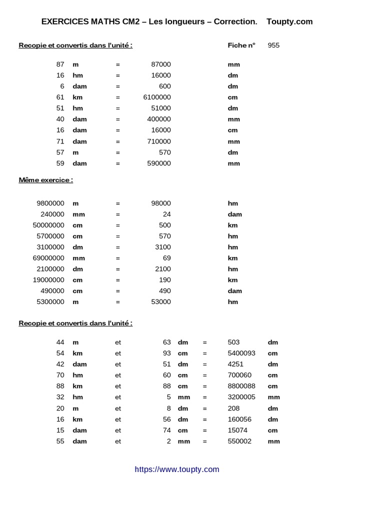 Exercices de conversion de masse CM2 | PDF