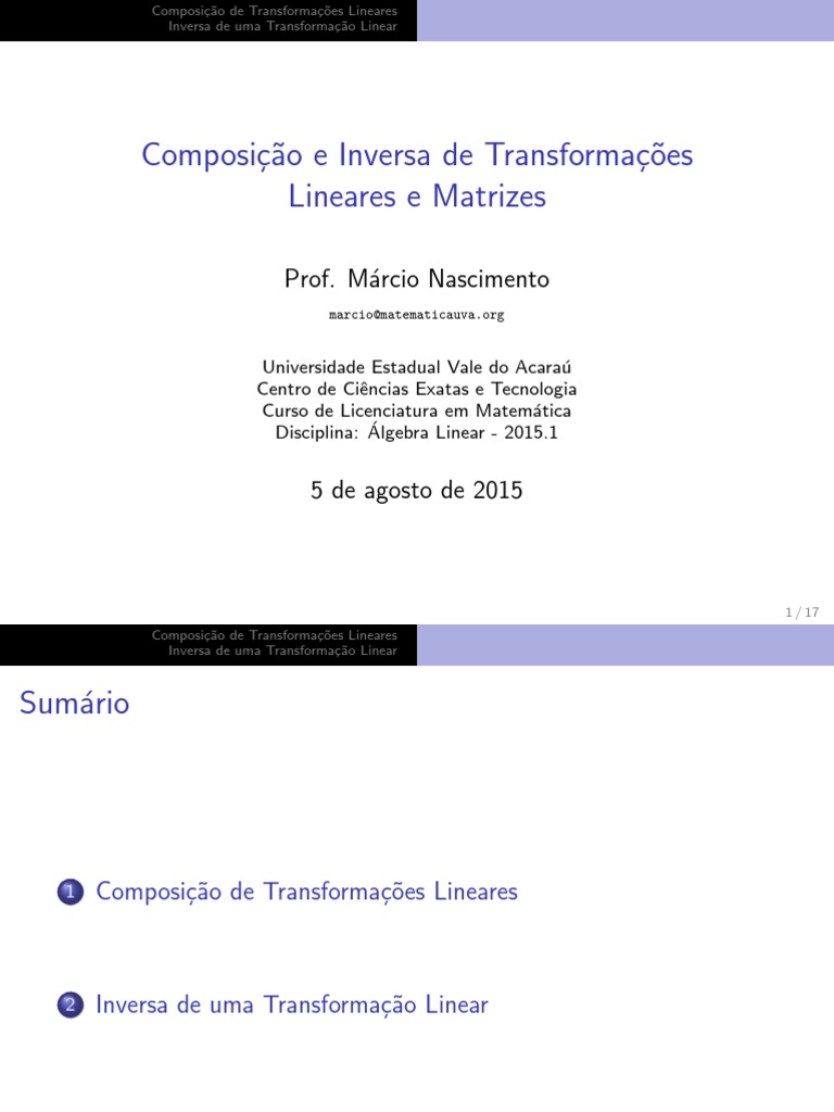 Aula 10 AL 20151 Composicao e Inversa de Uma Transformacao B | PDF ... Aula 10 AL 20151 Composicao e Inversa de Uma Transformacao B | PDF ...