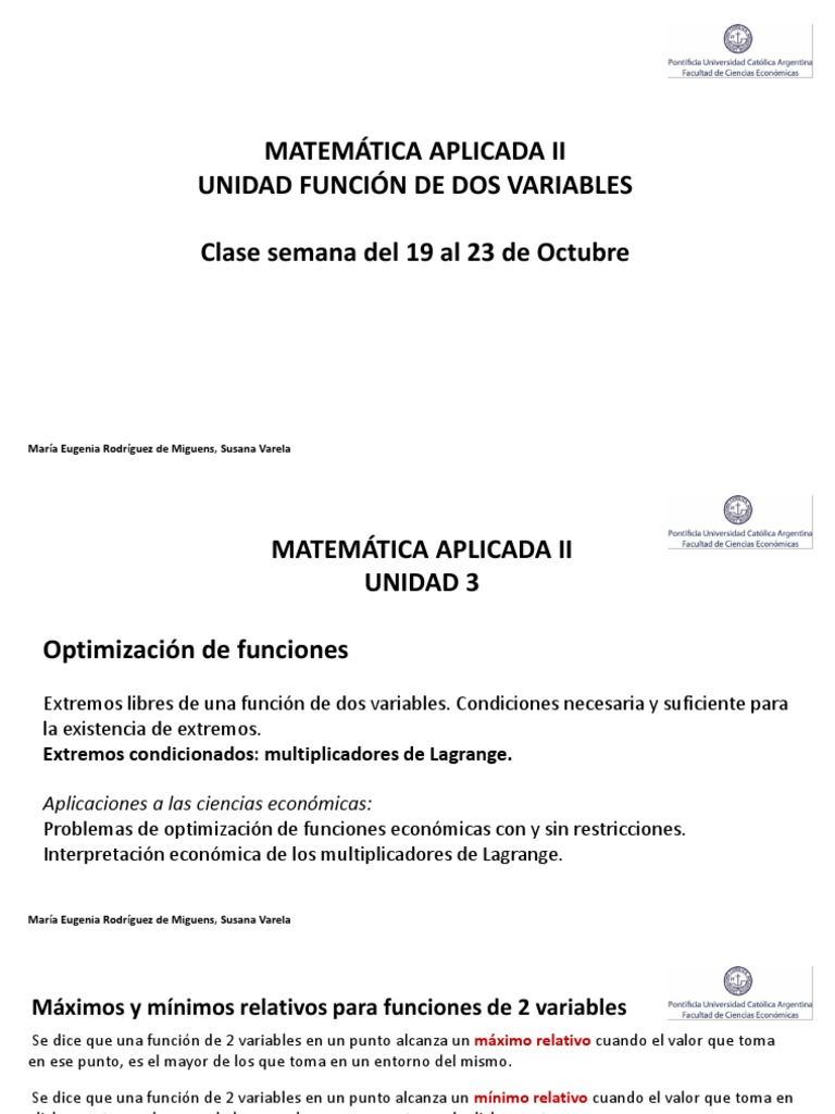 Unidad 3 - Funcion de Dos Variables. Clase 19 Al 23 de Octubre | PDF | Optimización Matemática ...