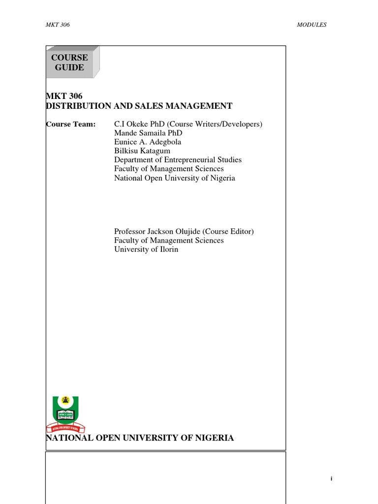 MKT 306 Distribution and Sales Management | PDF | Sales | Marketing