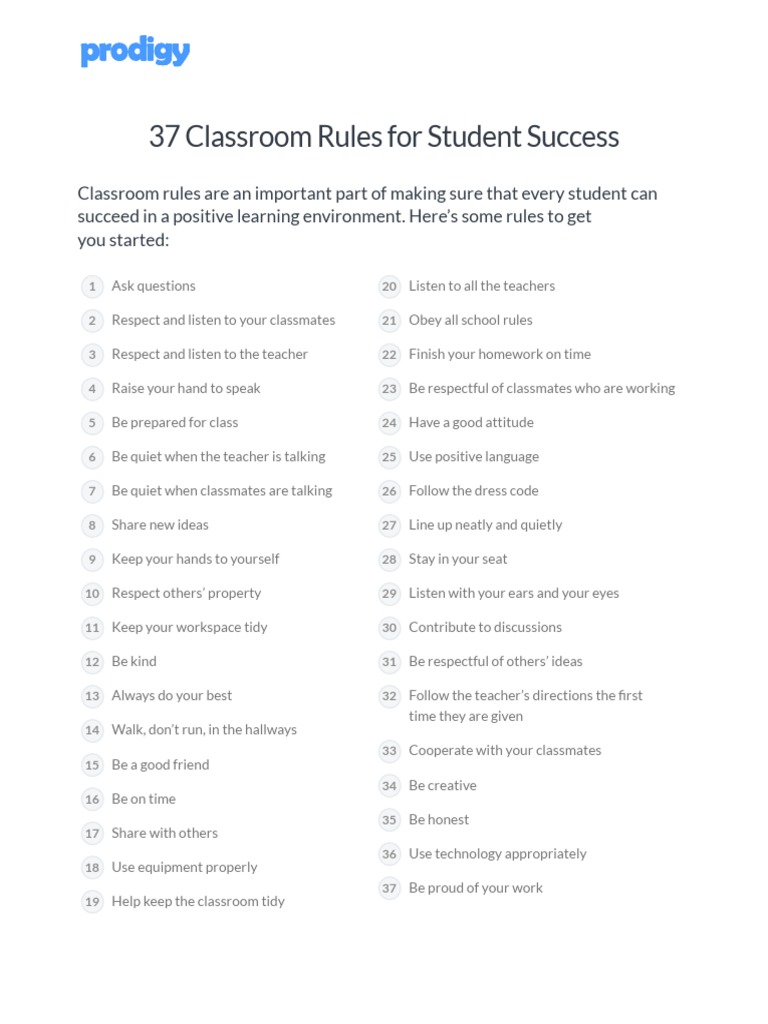 37 Classroom Rules For Student Success | PDF