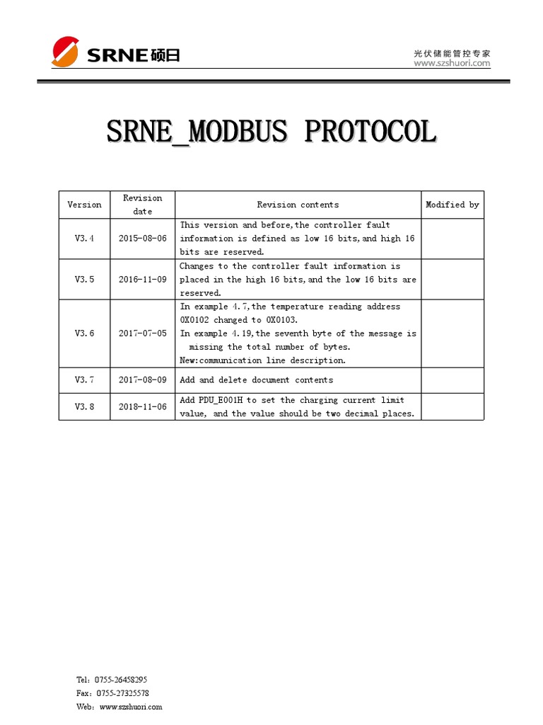 Srne Modbus Protocol - 3.8-English PDF | PDF