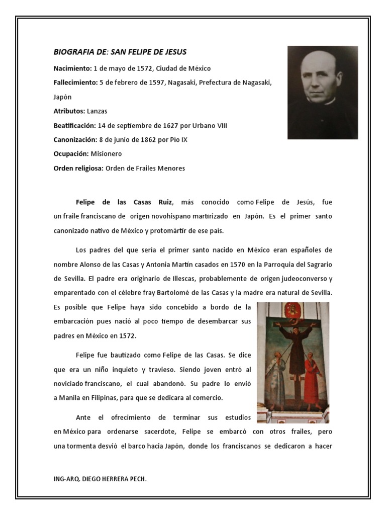 BIOGRAFIA DE FELIPE DE JESUS | PDF | Iglesia Católica
