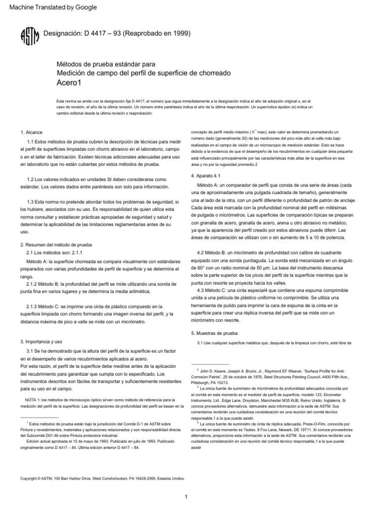 ASTM D 4417 Medición de Rugosidad PDF | PDF | Medición